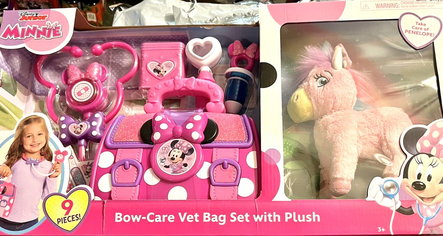 Disney Junior Minnie Mouse Bow Care Vet Bag Set With Plush Penelope Unicorn