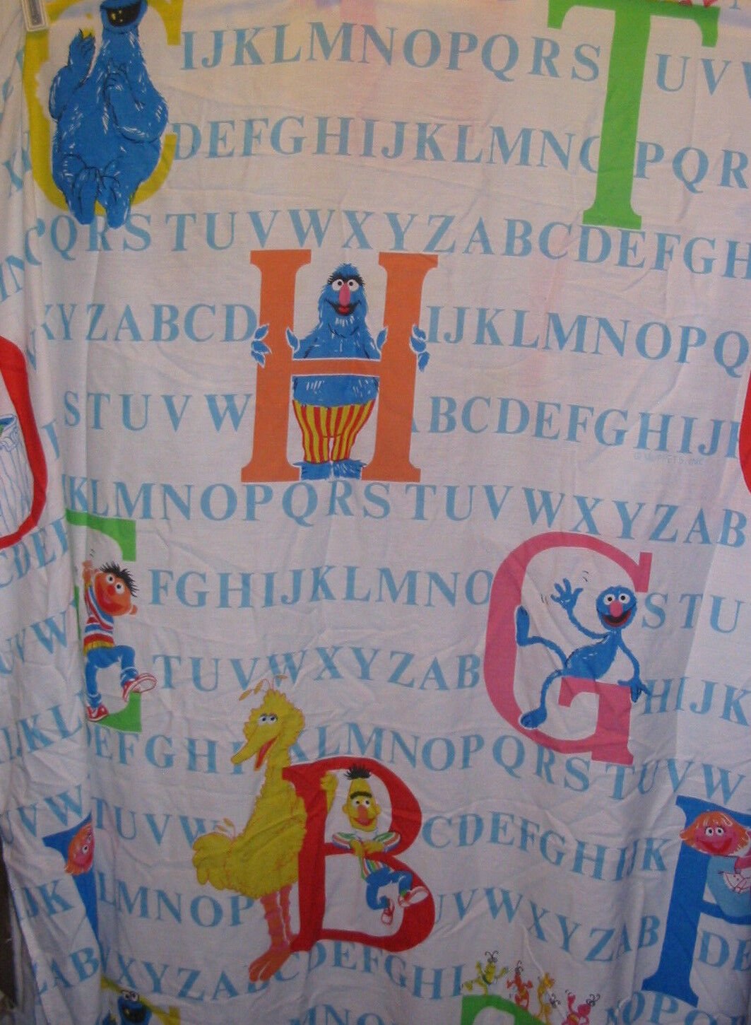Vtg Sesame Street Alphabet ABCs Muppets Twin Flat &Fitted Sheet Set 50/ ...