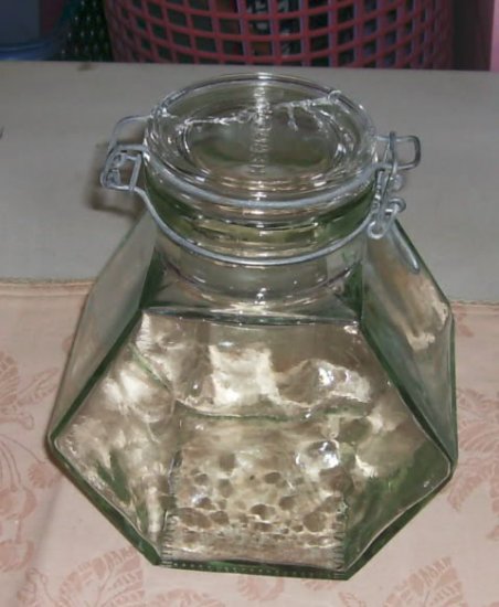 Green Tinted Jar,4 Sided,Glass,From Hermetic,Old Style