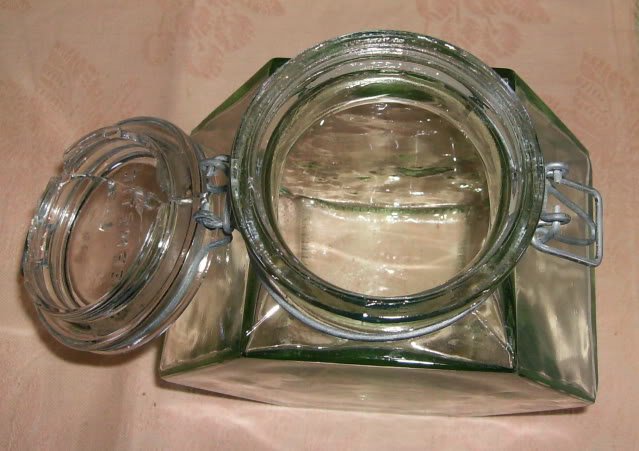 Green Tinted Jar,4 Sided,Glass,From Hermetic,Old Style