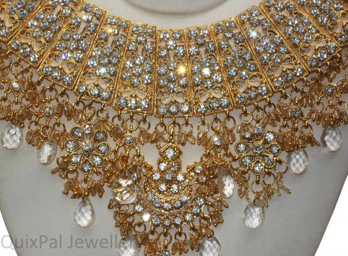 Indian Bollywood Jewellery Jodha Akbar Necklace Set 921 White