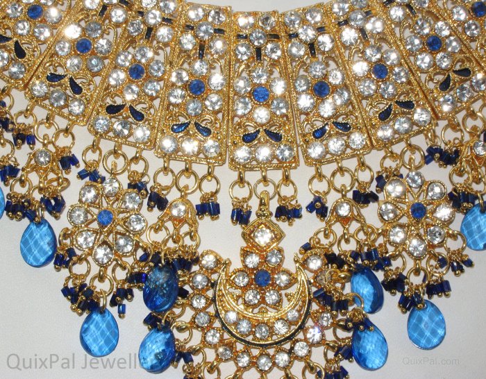 Indian Costume Jewelry Jodha Akbar Necklace Set 921 Blue