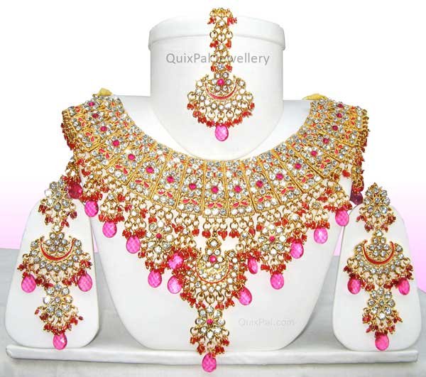 Indian Fashion Jewelry Jodha Akbar Necklace Set 921 Magenta