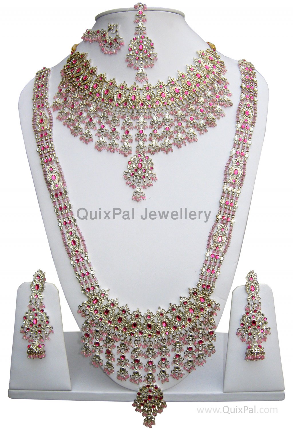 Slivery Pink Indian Costume Jewelry Dulhan Set 709