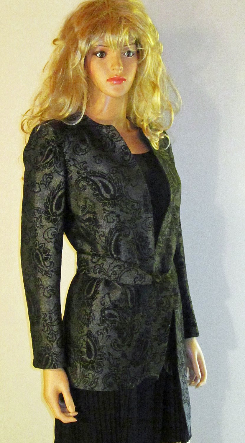 NWT Linda Allard Ellen Tracy Long Belted Gray & Black Blazer Jacket 6 ...
