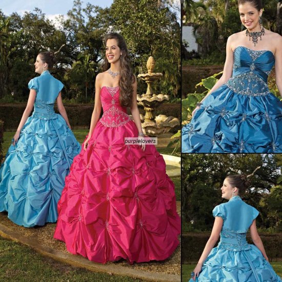 Exquisite Style Ball gown Red with Blue color standard size Prom dress