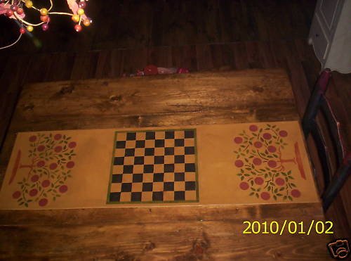 FOLKART PRIMITIVE FLOOR CLOTH TABLE RUNNER 14X45
