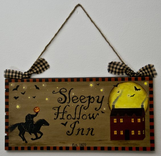 Sleepy Hollow Inn wooden sign - primitive folk art prim door hanger ...