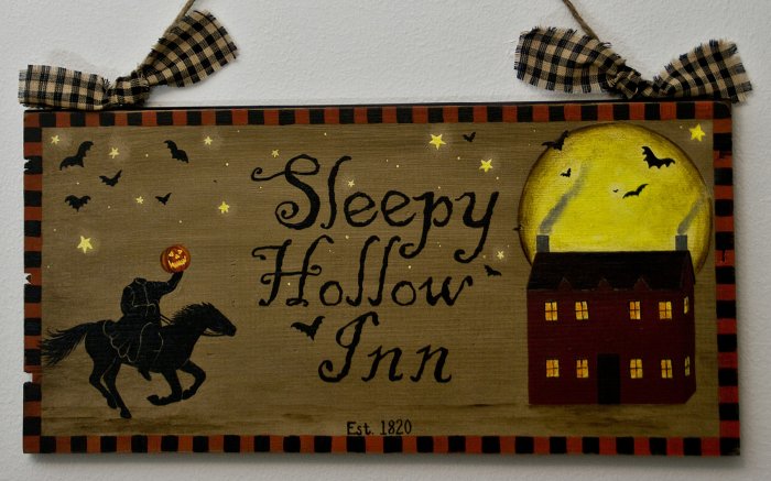 Sleepy Hollow Inn wooden sign - primitive folk art prim door hanger ...