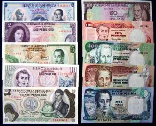 COLOMBIA LOT OF 10 BANKNOTES -UNCIRCULATED $ 15