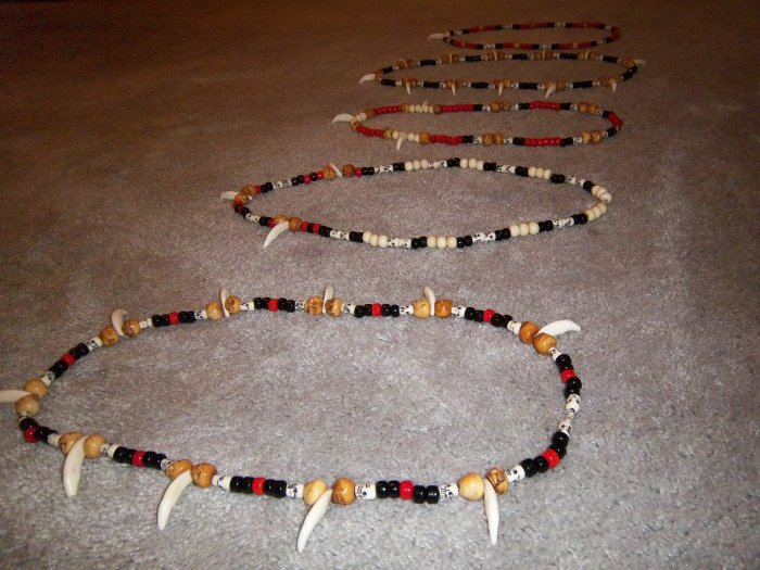 Handmade Exotic Necklaces with Real Carved Bone and Teeth Beads