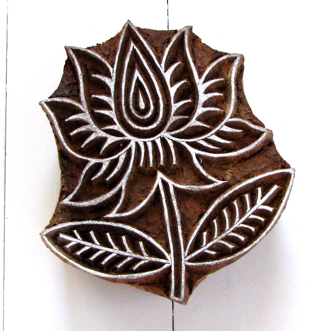 Large 4in lotus flower stamping handmade solid wood block stamp India ...