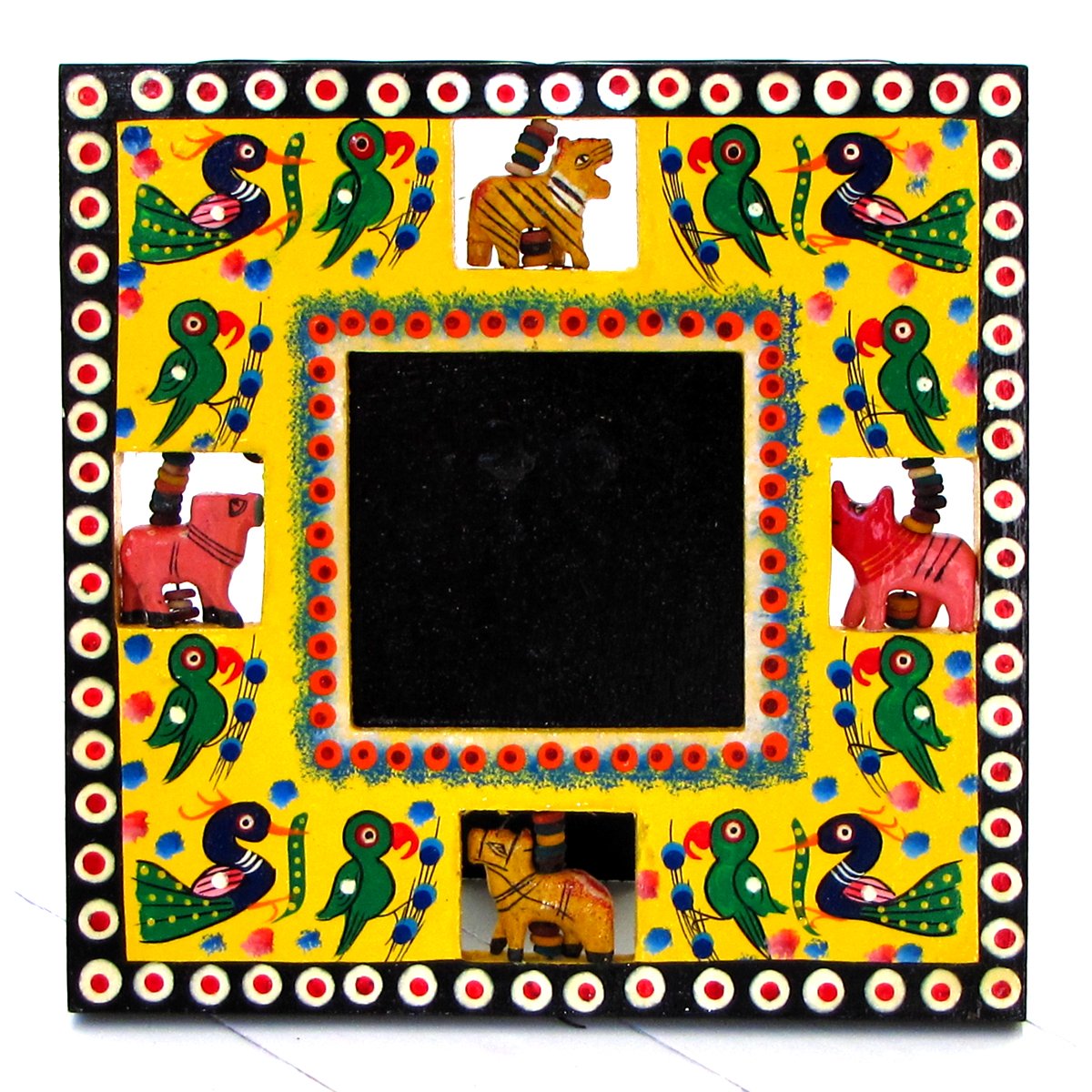 Wooden craft handmade photo picture frame 3.5x3.5 yellow square hand ...