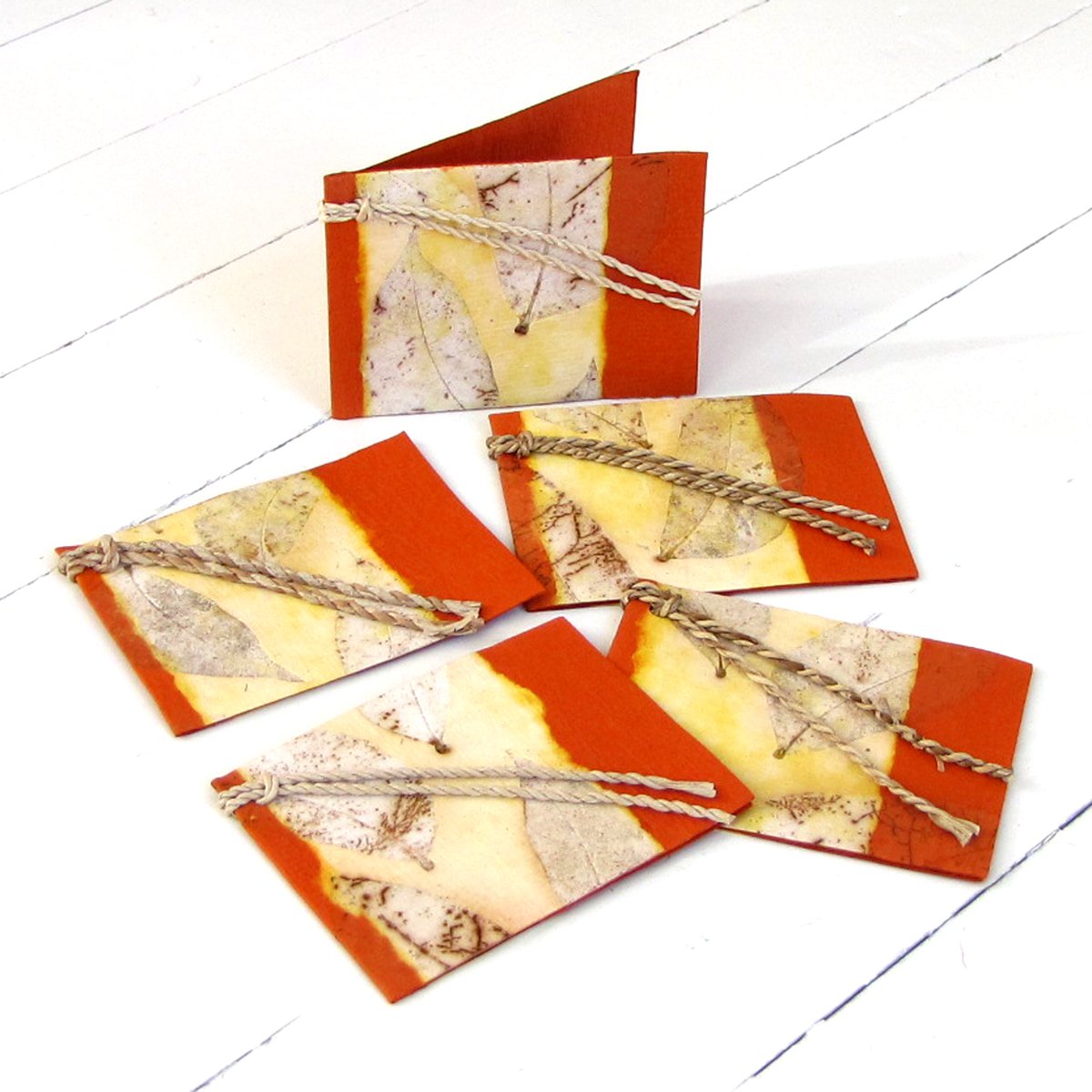 Handmade Xmas gift tags 3x2.5 dark orange set 5 natural leaf craft ...