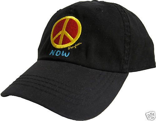 BLACK HAT PEACE SIGN BASEBALL CAP WOODSTOCK HIPPIE