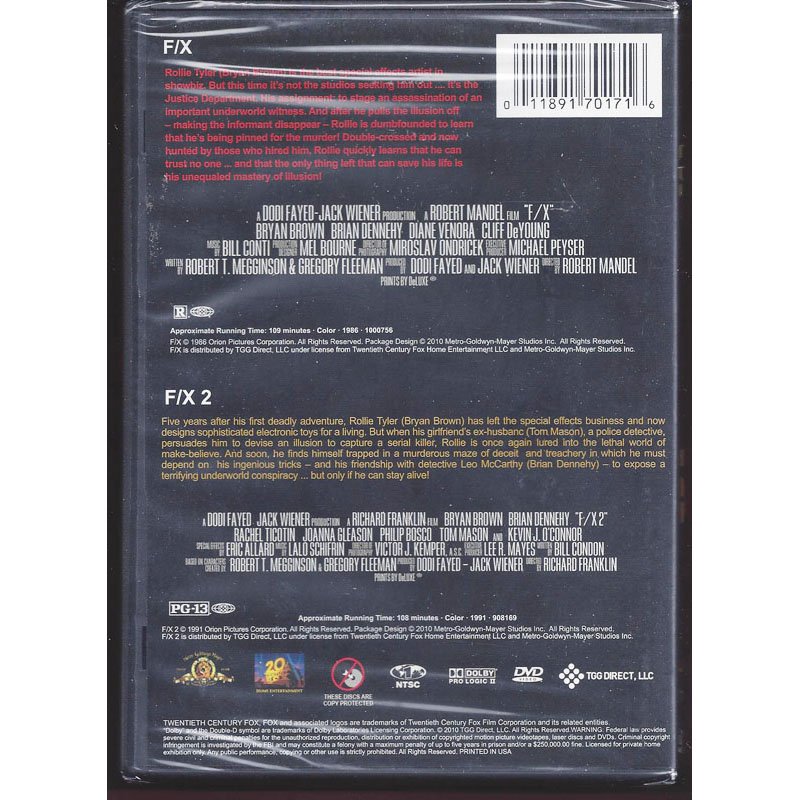 SOLD FX and FX2 Double Feature 2-DVD Set Bryan Brown Brian Dennehy