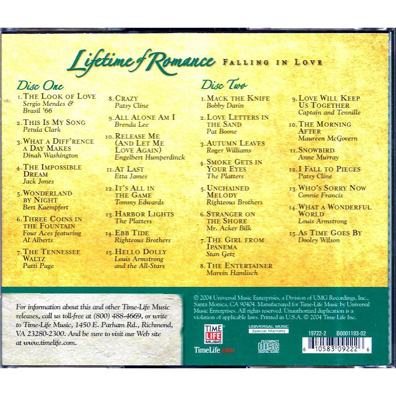 Falling in Love 2-CD Compilation Lifetime of Romance 2004 Romantic ...