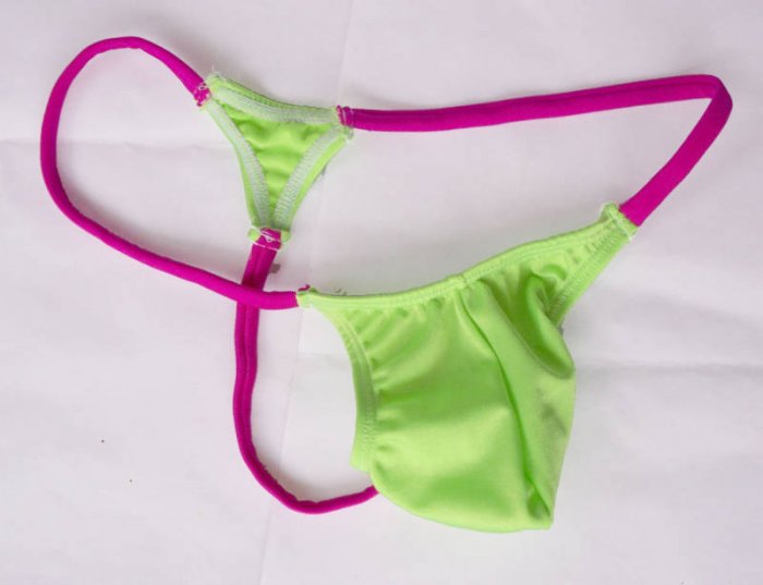 RC449 C45 Hot Men Sexy Stretch Swim String Thong Green+Fuchsia string