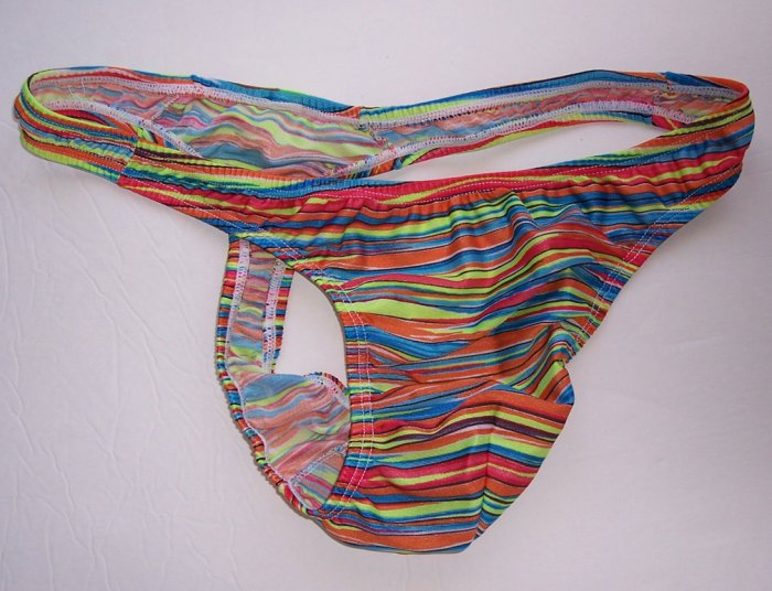 R147 HOT MEN T-BACK THONG Multi-color Stripes Printed