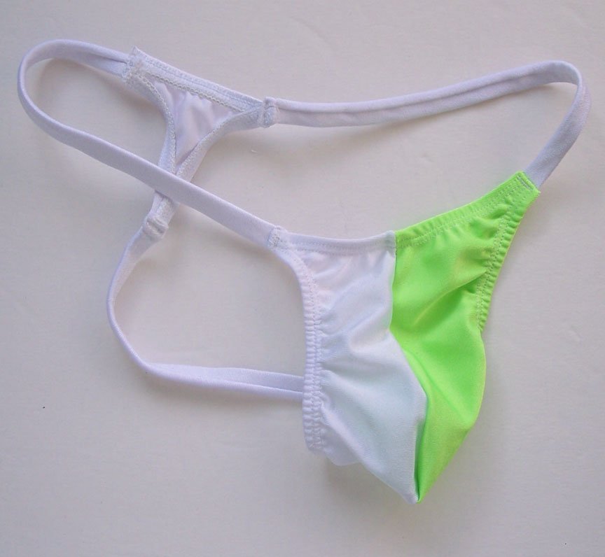 RC449 C45 Hot Men Sexy Stretch Swim String Thong Green/White Pouch ...