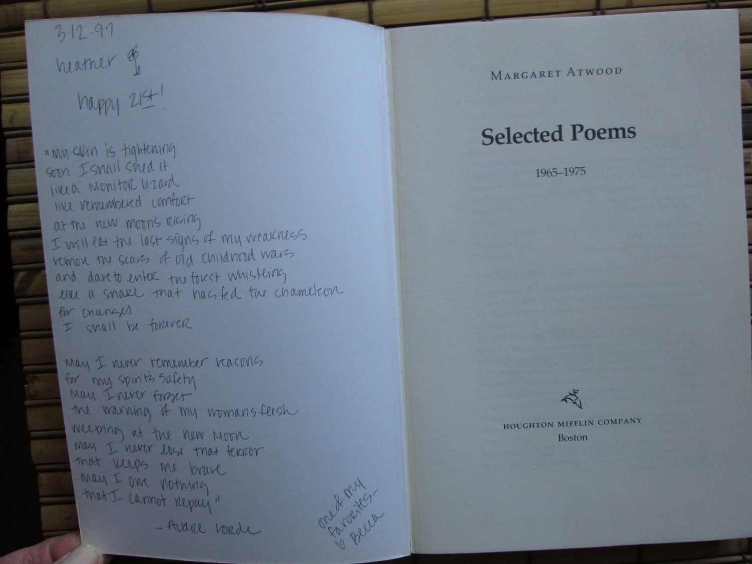 Selected Poems 1965-1975 by Margaret Atwood Houghton Mifflin Co 1987