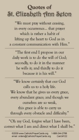 ST. ELIZABETH ANN SETON PRAYER CARD PC#122