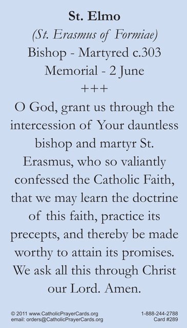 St. Elmo Prayer Card PC#289