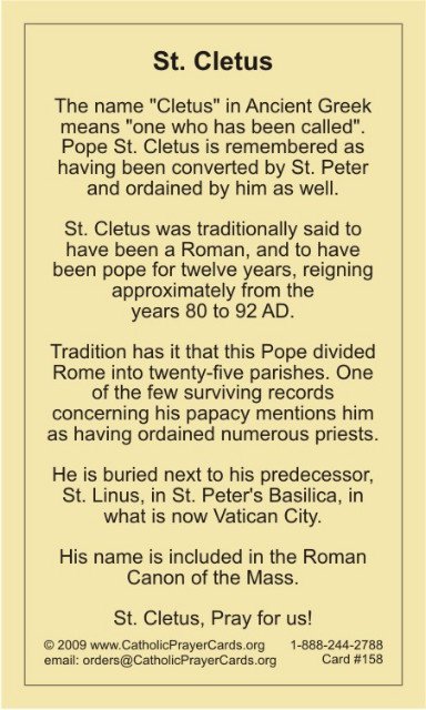 St. Cletus Prayer Card #158
