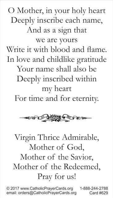 Mother Thrice Admirable Prayer Card PC#629