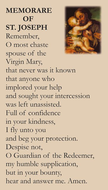 Memorare of the Blessed Virgin Mary & St. Joseph Prayer Card PC-789