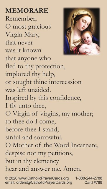 Memorare of the Blessed Virgin Mary & St. Joseph Prayer Card PC-789