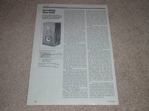 Infinity RS-8a Speaker Review, 1984, 1 pg, Specs, Info