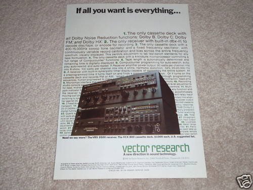 Vector Research VRX 9500 Receiver,VCX 800 Cassette Ad