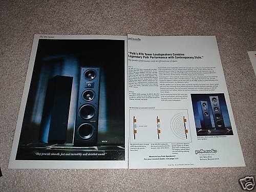 Polk RTA 8t,11t Speaker Ad from 1992,2 pages, article