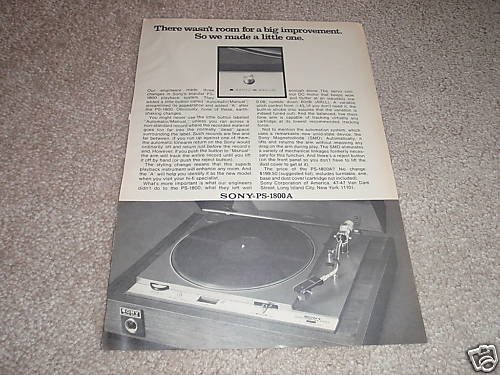 Sony PS-1800a Turntable Ad from 1968,RARE! Auto/Man