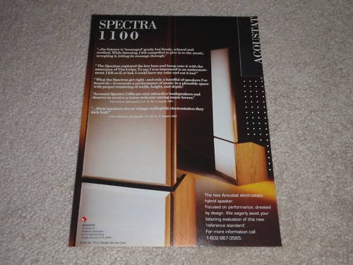 Acoustat Spectra 1100 Speaker Ad, Article, Reviews,1 pg