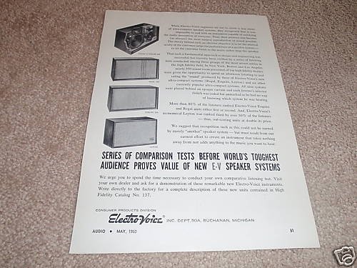 Electro-Voice Esquire 200,Regal,Leyton Spkr Ad fr 1960
