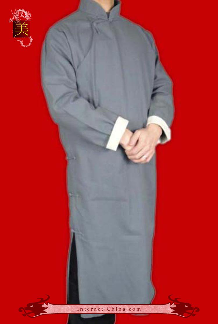 100% Cotton Grey Kung Fu Martial Arts Tai Chi Long Coat Robe XS-XL or ...