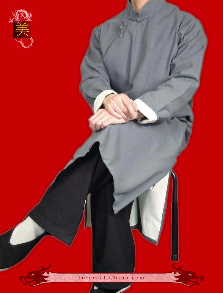 100% Cotton Grey Kung Fu Martial Arts Tai Chi Long Coat Robe XS-XL or ...