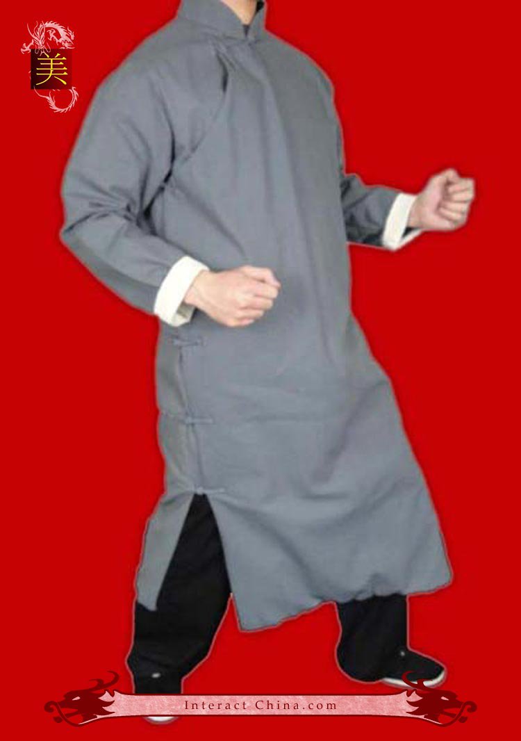 100% Cotton Grey Kung Fu Martial Arts Tai Chi Long Coat Robe XS-XL or ...