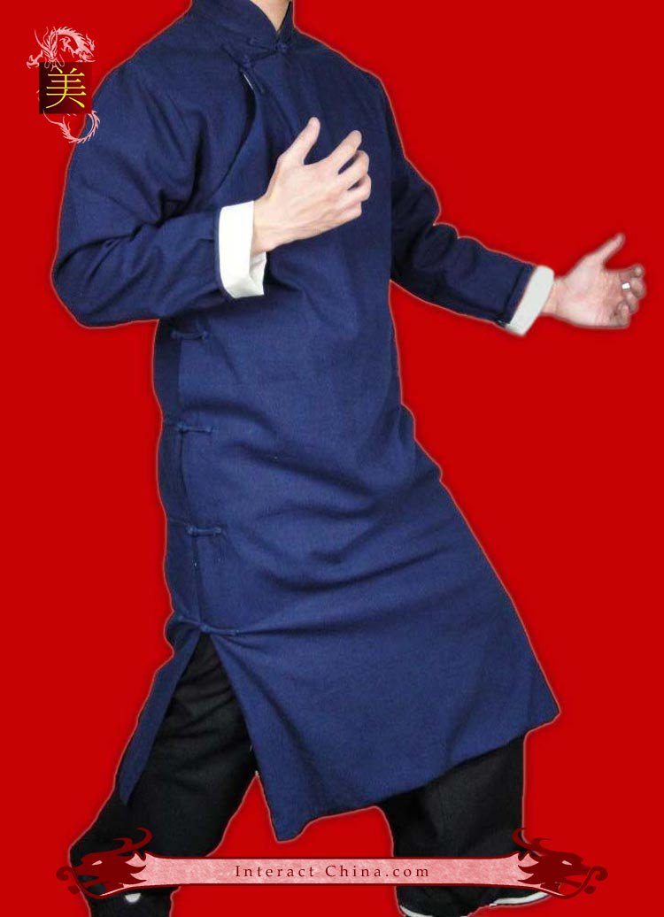 100% Cotton Blue Kung Fu Martial Arts Tai Chi Long Coat Robe XS-XL or ...