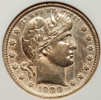 1900-S QUARTER DOLLAR NGC AU