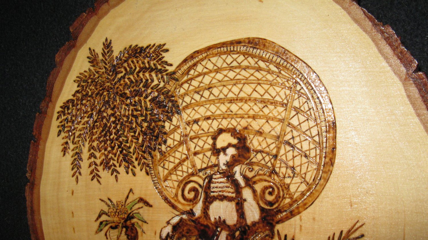 Lady in Wicker Chair Pyrography - Wood-Burning