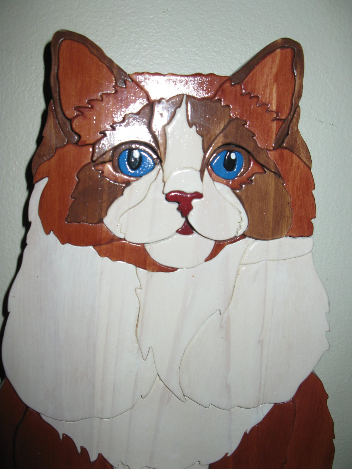 Handcrafted Cat Wood Intarsia/Segmentation