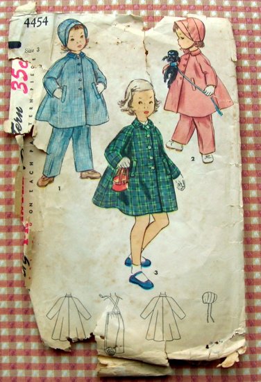 Girls Vintage 50s Winter Coat and Bonnet Sewing Pattern Simplicity 4454