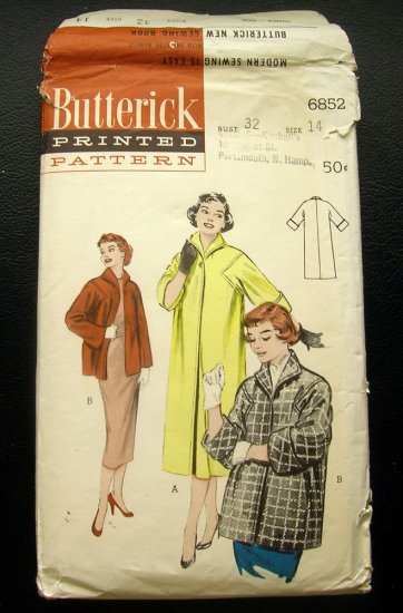 Vintage Sewing Pattern Swing Coat or Jacket Butterick 6852