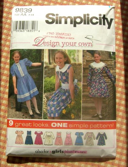 Girl's 90s Holiday Dress Sewing Pattern Simplicity 9839