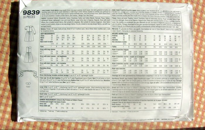 Girl's 90s Holiday Dress Sewing Pattern Simplicity 9839