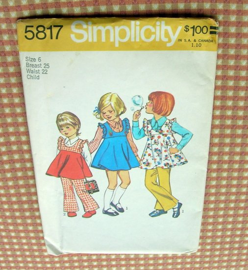 Girls Vintage Pinafore Dress Sewing Pattern Simplicity 5817