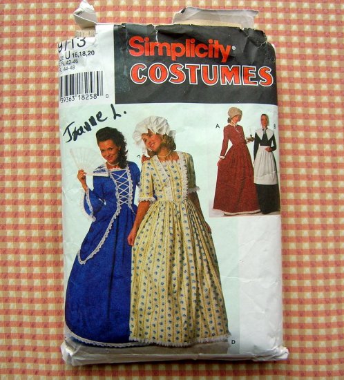 Colonial Pilgrim Costume Simplicity Sewing Pattern 9713